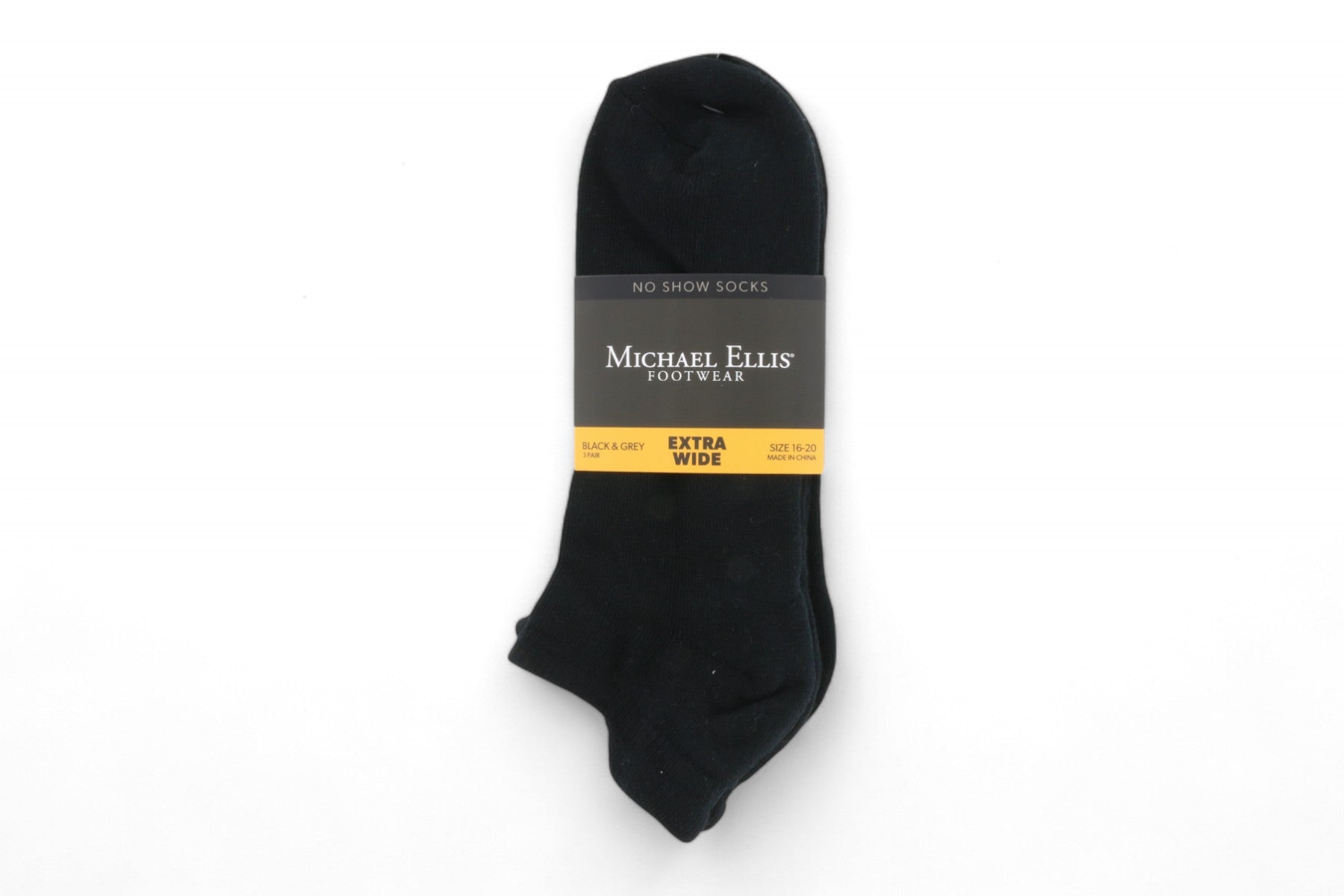 Michael Ellis BIG No Show Socks Black/Grey 3-Pack - Extra Wide ...