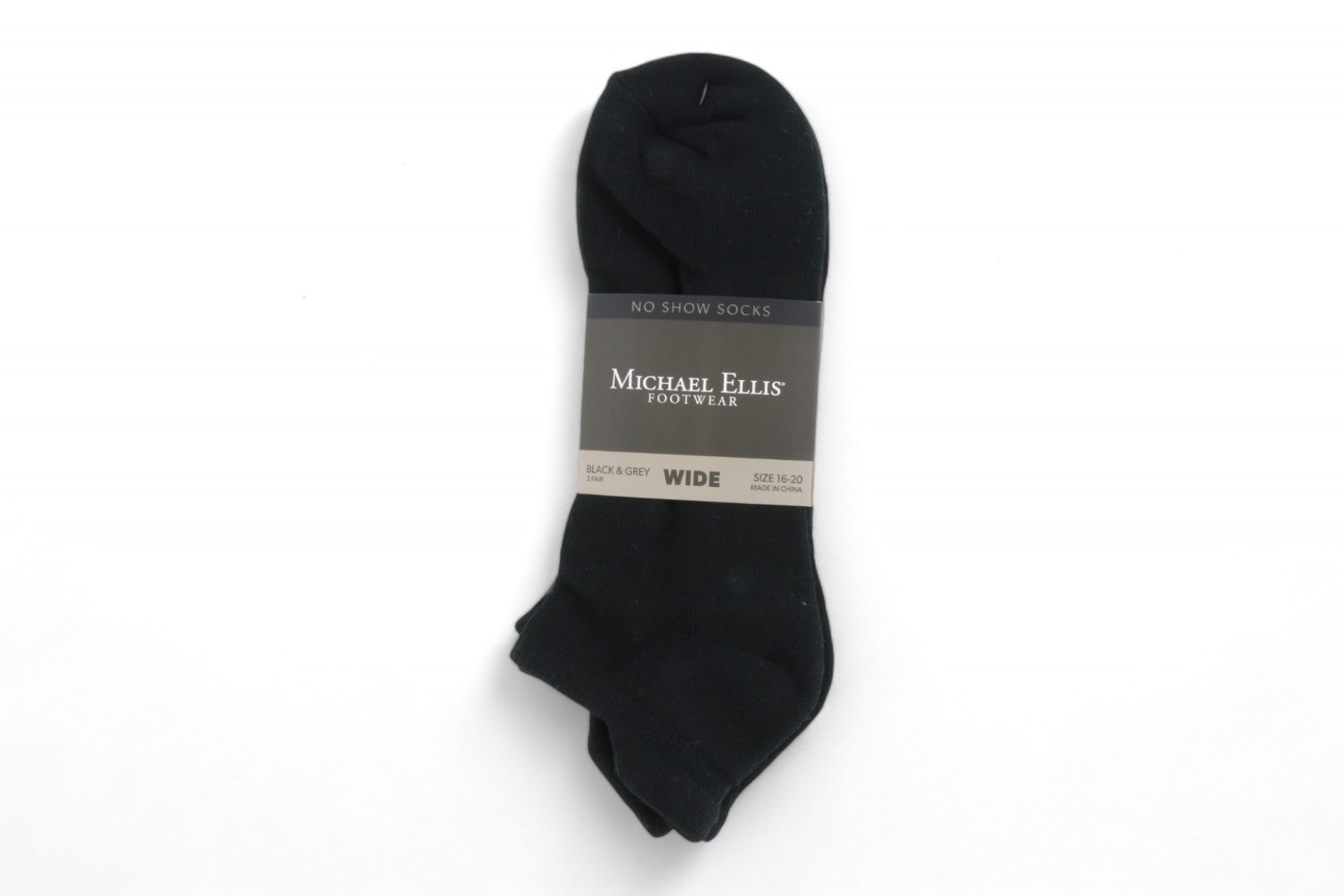 Michael Ellis BIG No Show Socks Black/Grey 3-Pack - Wide – Michael ...